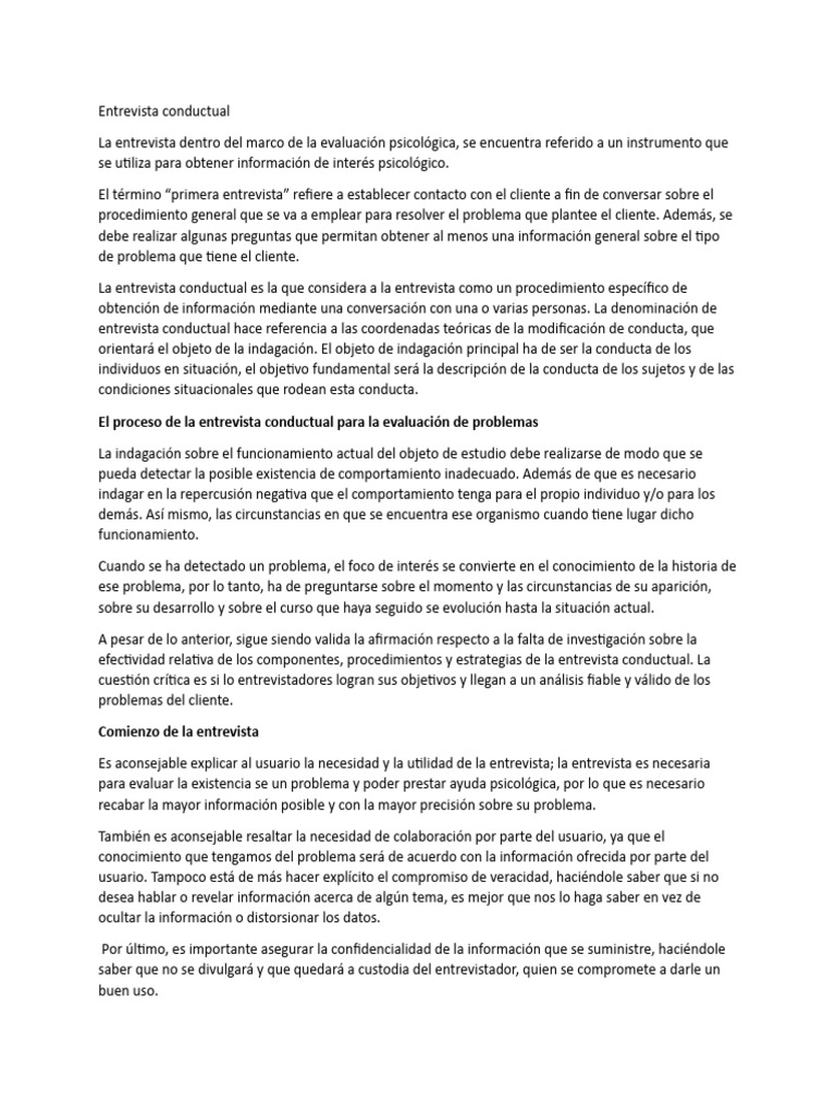 Entrevista Conductual | PDF | Comportamiento | Evaluación