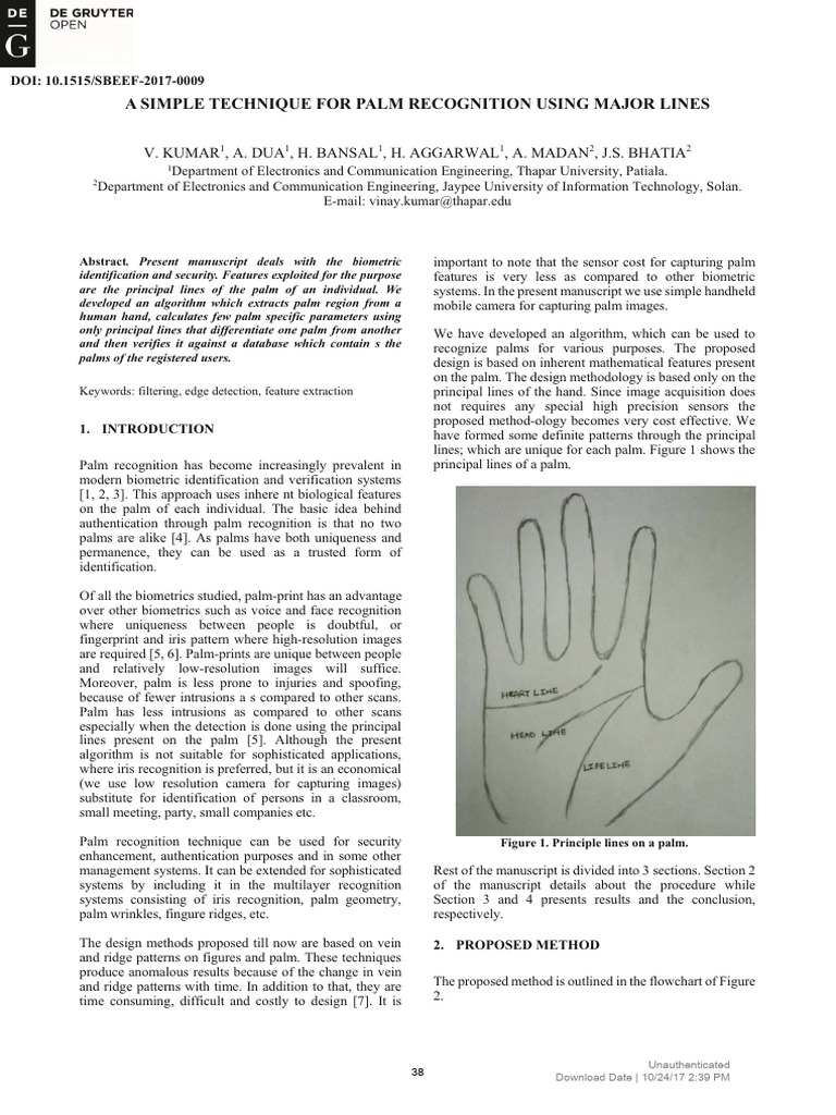A Simple Technique For Palm Recognition Using Majo | PDF | Biometrics ...