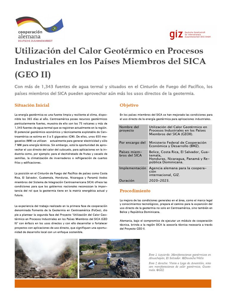 Factsheet Proyecto GEO II Español | PDF | Energía geotérmica | Centroamérica