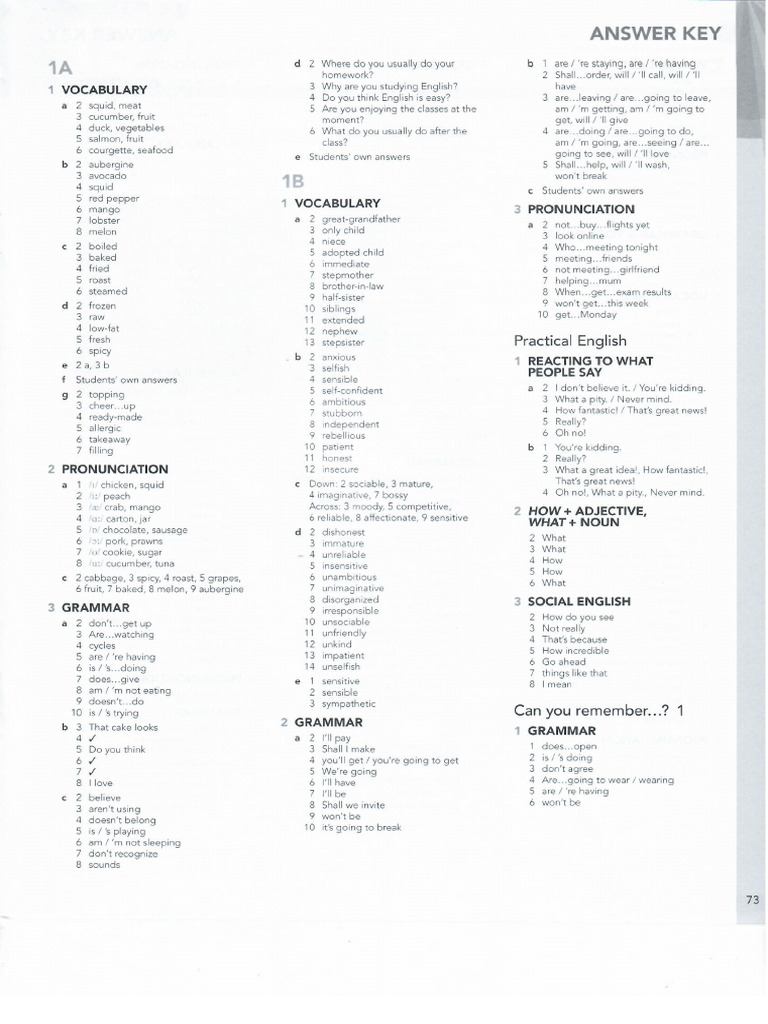 English File 4th Edition Intermediate. Workbook Answer | PDF
