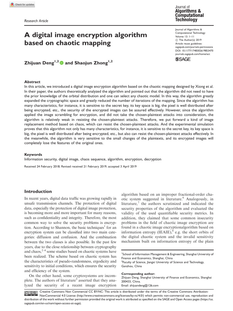 A Digital Image Encryption Algorithm Based On Chaotic Mapping Pdf Cryptography Encryption 