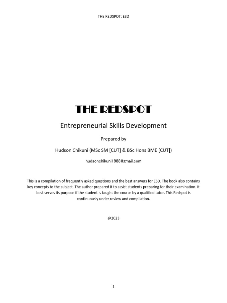 ESD Redspot | PDF | Entrepreneurship | Risk