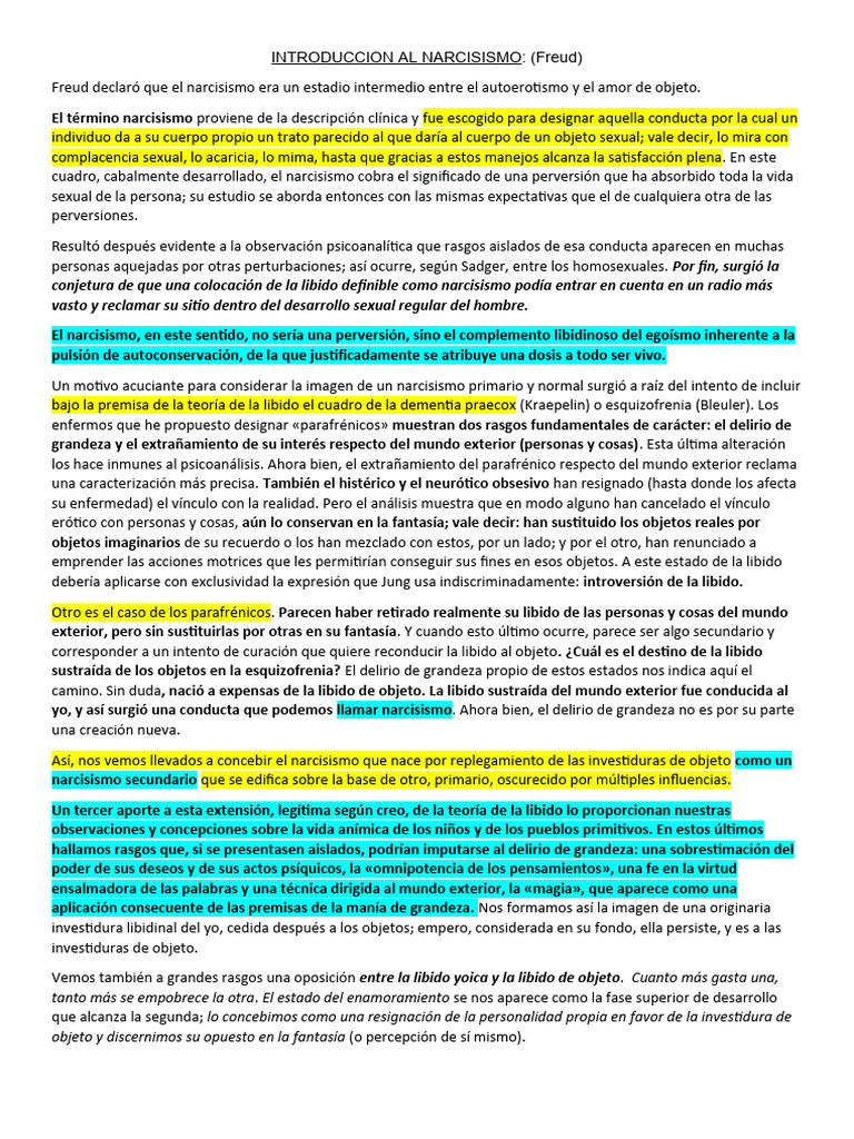 INTRODUCCION AL NARCISISMO-Freud | PDF | Libido | Amor INTRODUCCION AL NARCISISMO-Freud | PDF | Libido | Amor