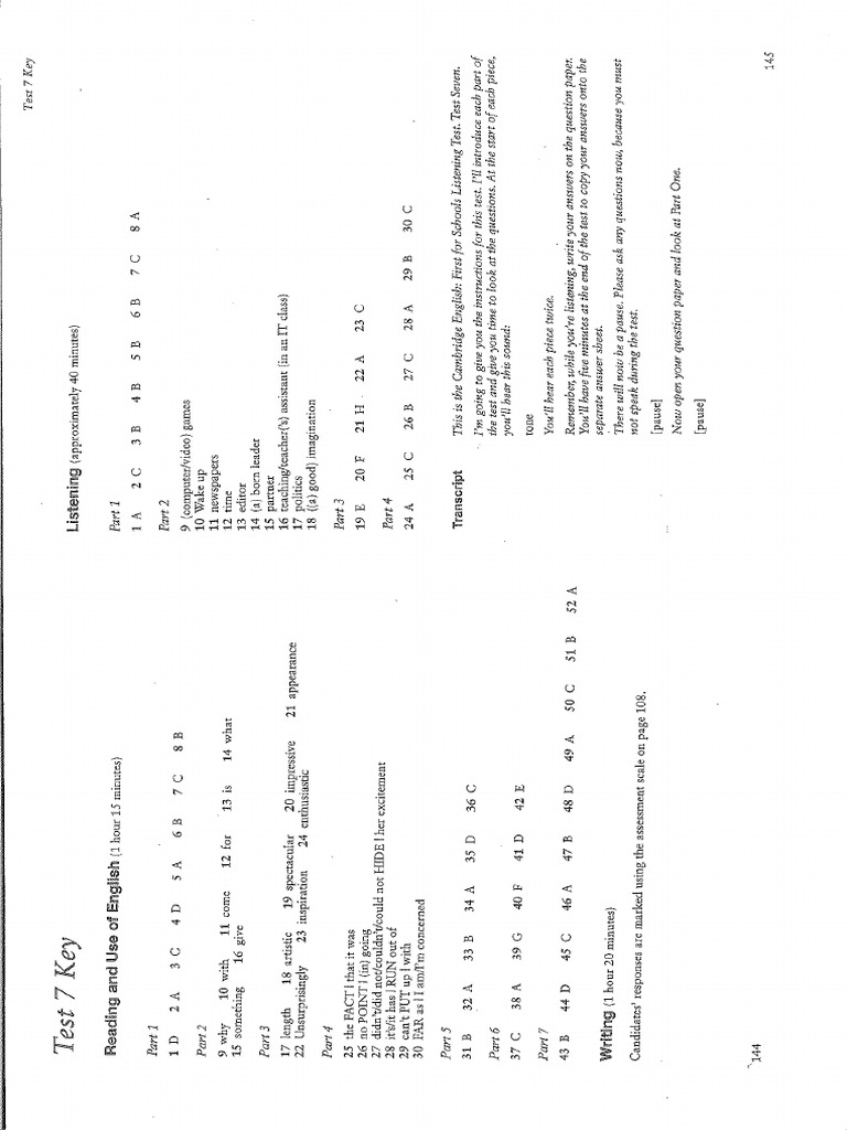 First Fs 2 Test 7 Keys | PDF