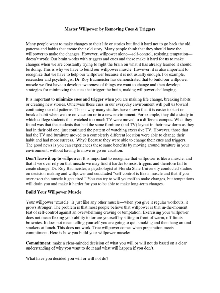 Willpower Cues and Triggers | PDF | Self Control | Self-Management