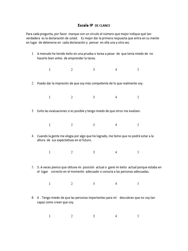 Escala IP de CLANCE - Traducida | PDF
