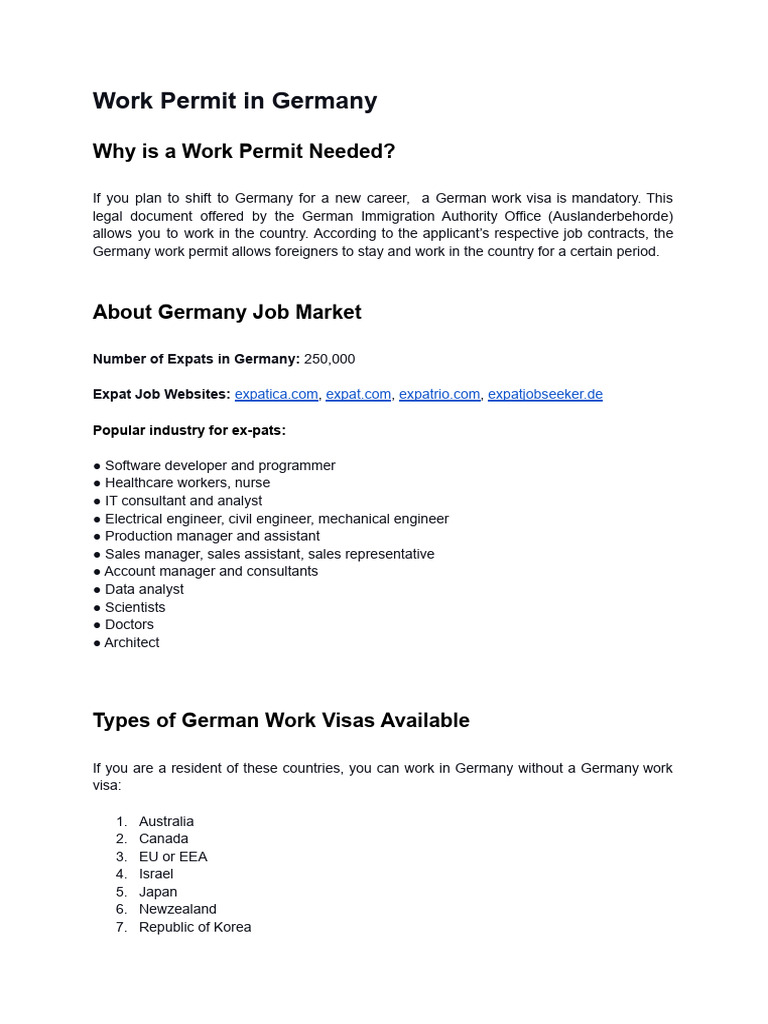 61c03d1ea0252c06b048f291 - Germany - Work Permit | PDF | Travel Visa ...