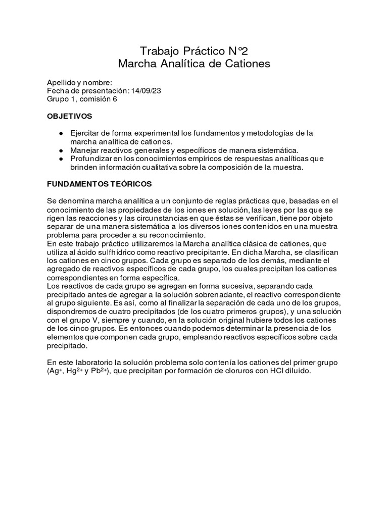 Informe TP 2 Analitica | PDF | Precipitación (Química) | Química