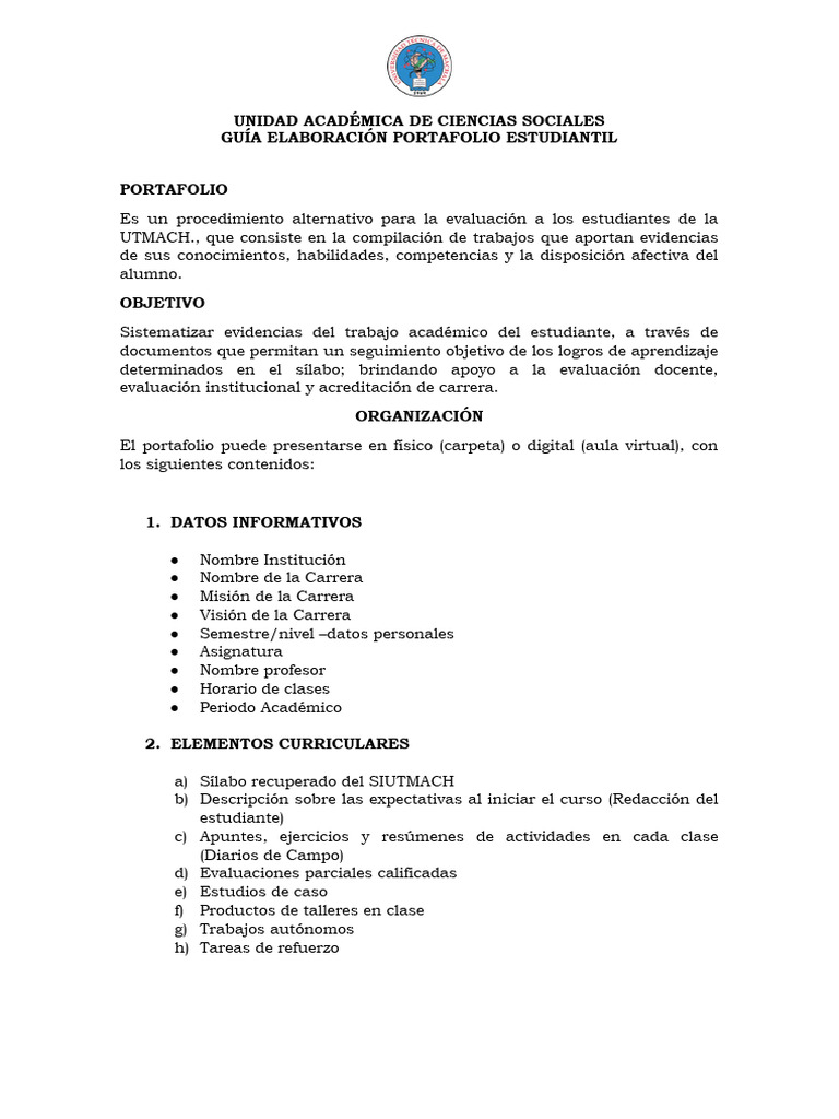Guía para Portafolio Estudiantil UTMACH | PDF