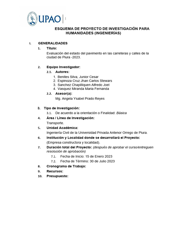 ESQUEMA DE PROYECTO DE INVESTIGACIÓN-Grupo 03 Avance | PDF | America latina | Perú