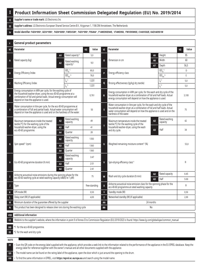 WD Eco4060 Product Fiche R+type 9 5kg R04 022421 | Download Free PDF | Physical Quantities | Nature
