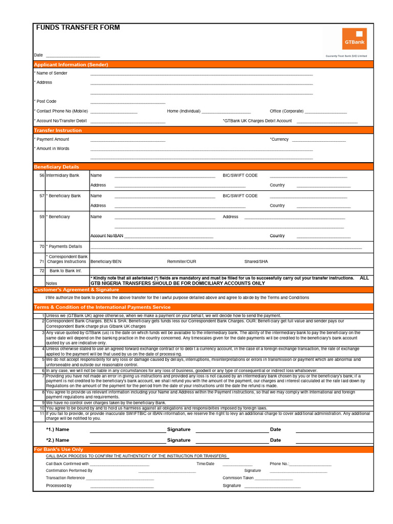 International Funds Transfer Form | PDF | Payments | Banks
