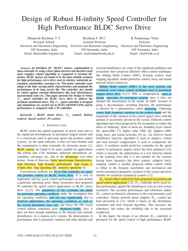 Design of Robust H-Infinity Speed Controller For High Performance BLDC Servo Drive | Download ...