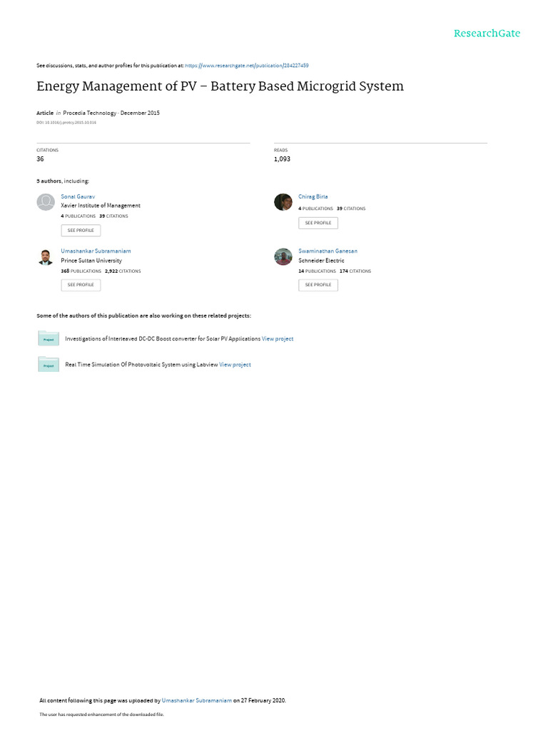 Energy Management of PV - Battery Based Microgrid System | PDF ...