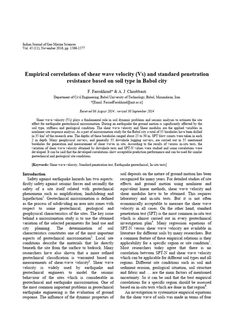 Shear Wave Velocity Correlations | PDF | Geotechnical Engineering | Solid Mechanics