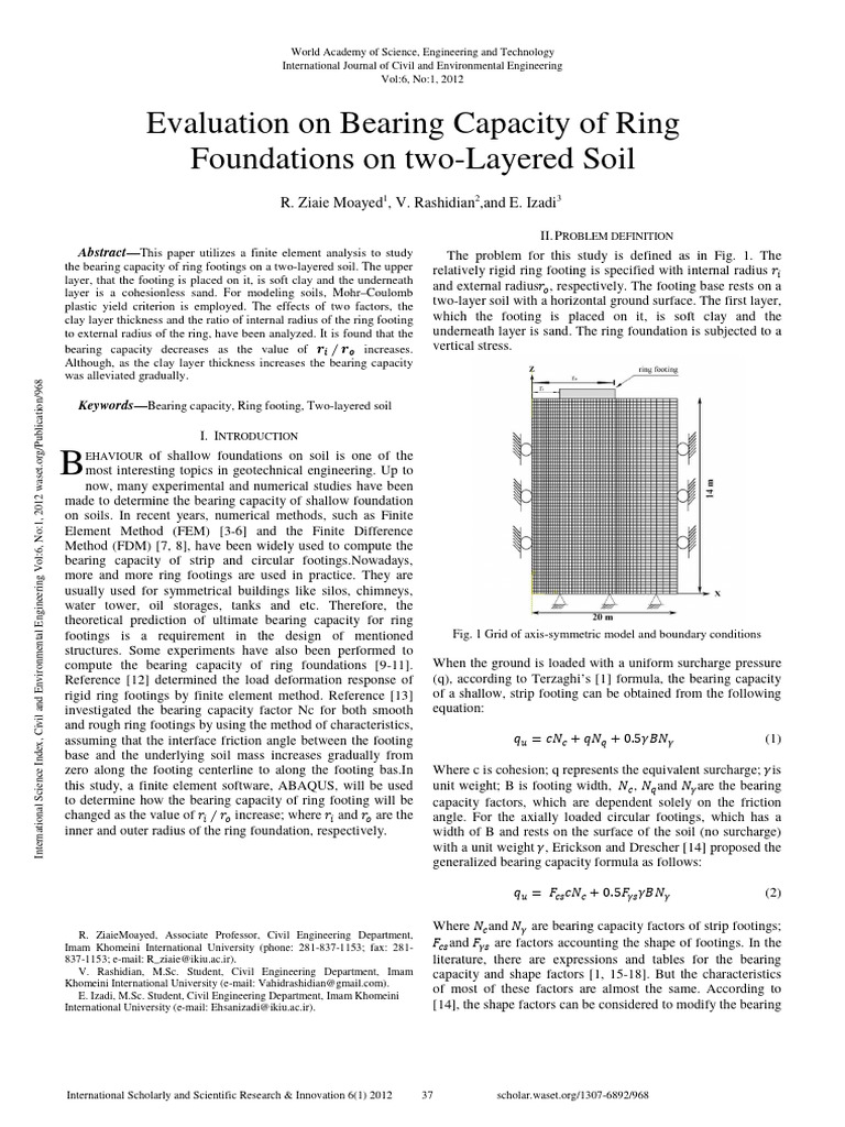 Evaluation On Bearing Capacity of Ring Foundations On Two-Layered Soil ...