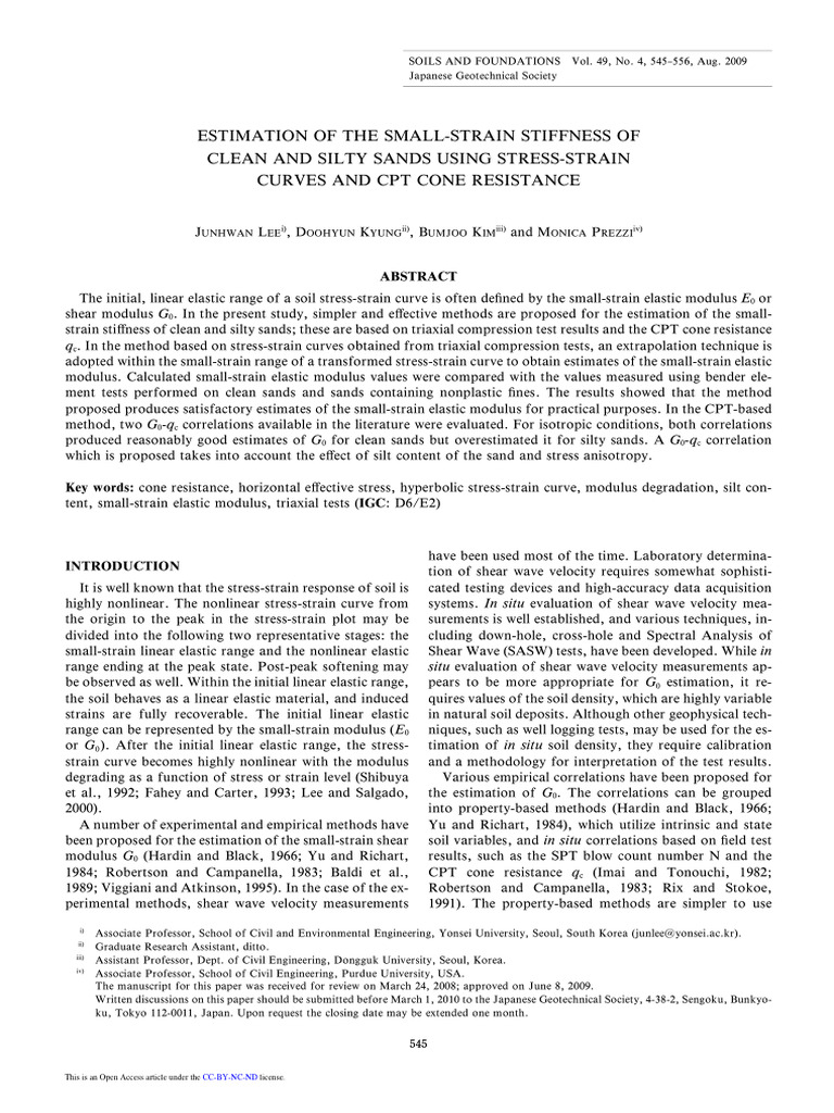 Estimation of The Small-Strain Stiffness of Clean and Silty Sands Using ...