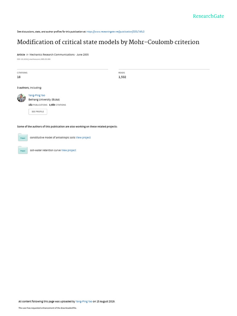 Modification of Critical State Models by Mohr-Coulomb Criterion | PDF ...
