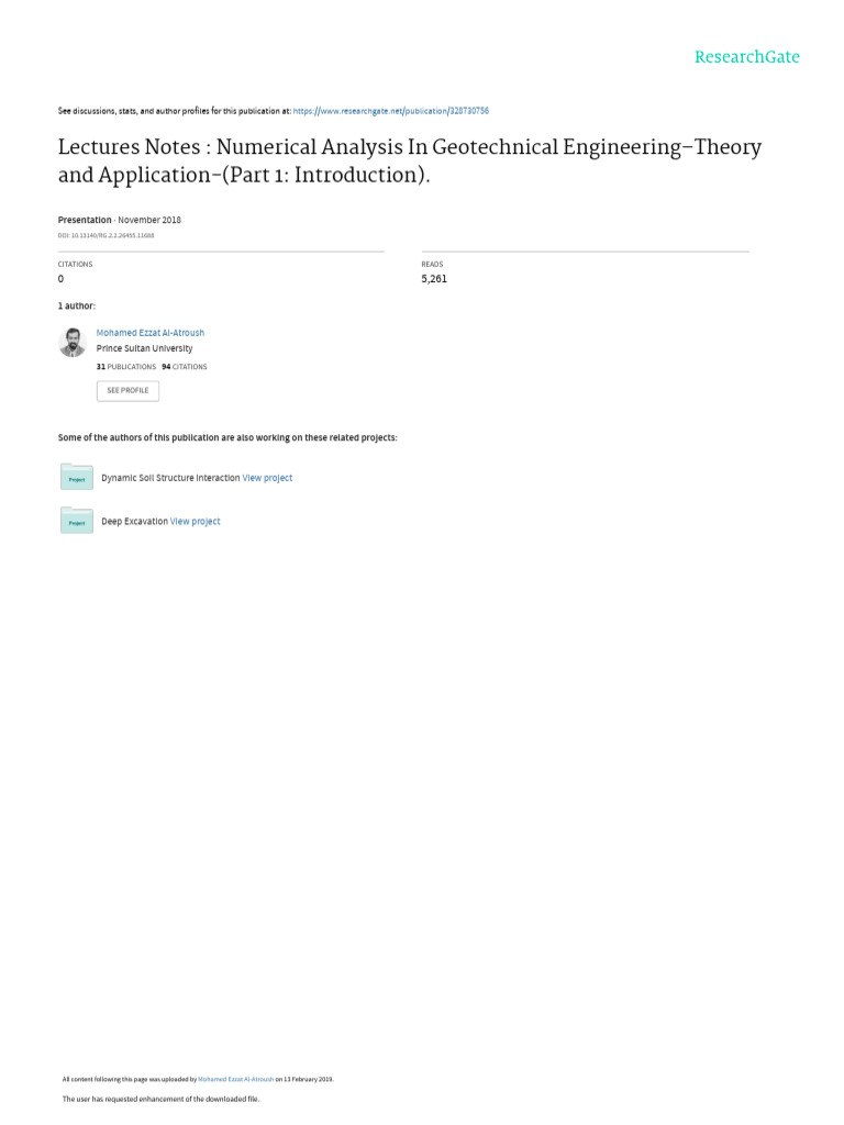 Numerical Analysis in Geotechnical Engineering | PDF | Finite Element Method | Stress (Mechanics)