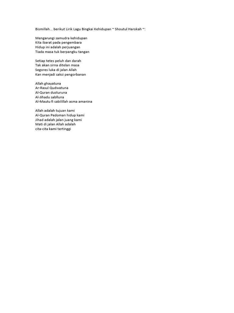 Lirik Lagu Shoutul Harakah - Bingkai Kehidupan | PDF | Seni | Puisi