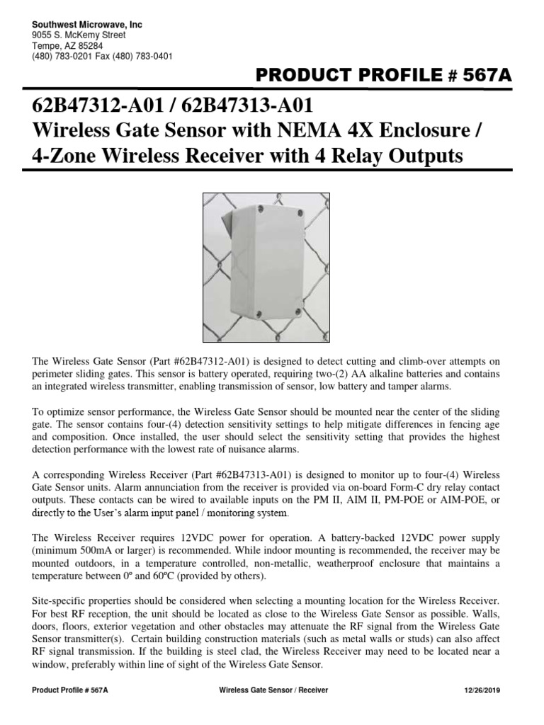567A Wireless Gate Sensor EN | PDF | Wireless | Sensor