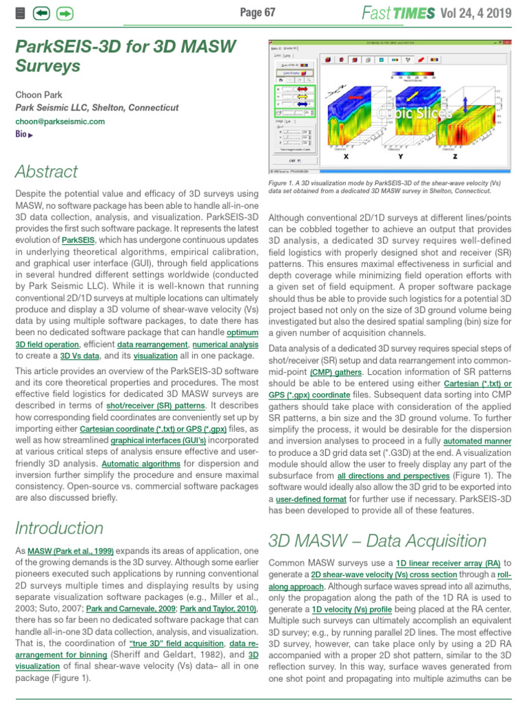 FastTIMES Vol 24 4 V2 ParkSEIS-3D | PDF | 3 D Computer Graphics | Software