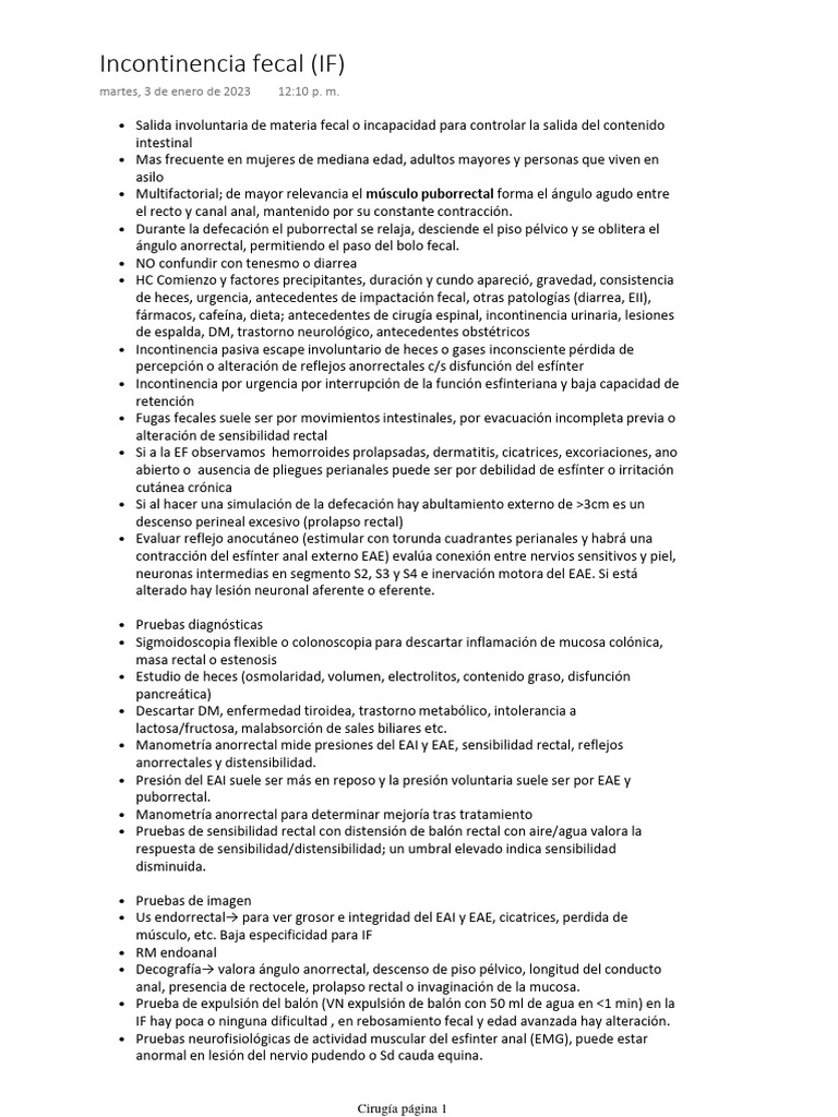 Incontinencia Fecal: Diagnóstico y Tratamiento | PDF | Heces ...