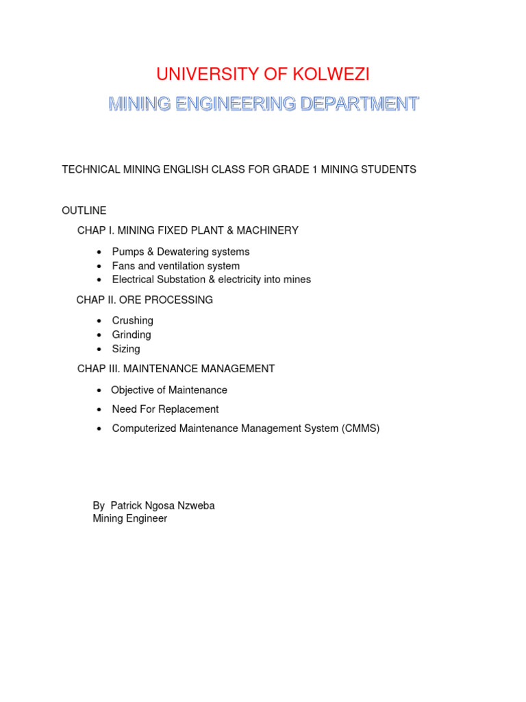 Technical English Class For Grade 1 Students - Mining Engineering Dept ...