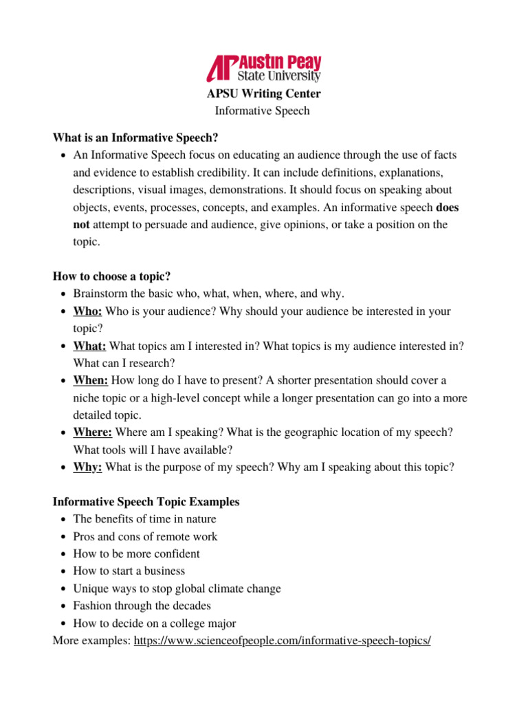 Choosing Informative Speech Topics | PDF | Cognition | Human Communication