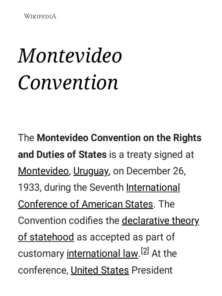 Montevideo Convention - Wikipedia | PDF | Sovereign State | International Relations