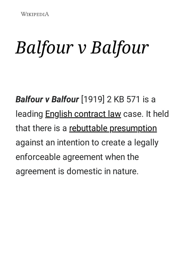 Balfour V Balfour - Wikipedia | PDF | Legal Concepts | Contract Law