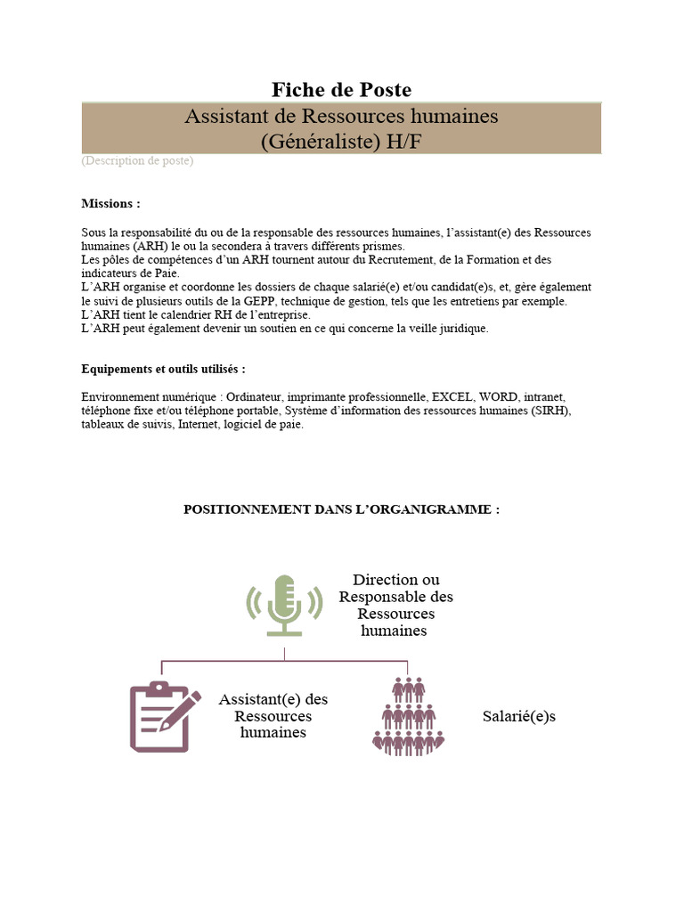 Fiche de Poste ARH | PDF | Gestion des ressources humaines | Recrutement