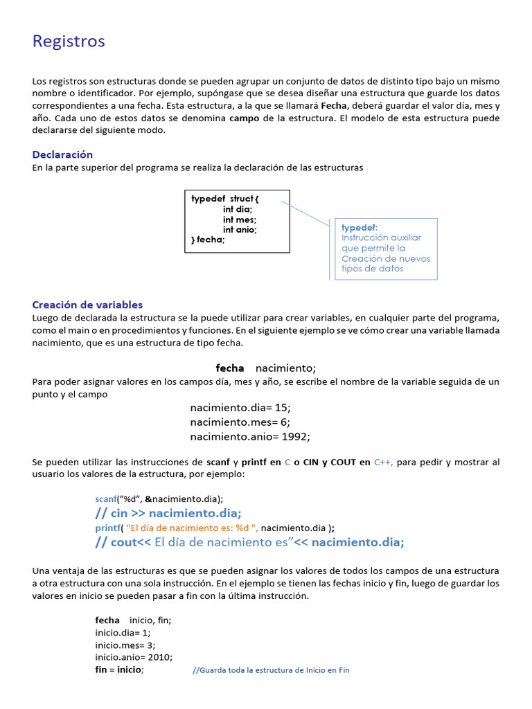 Registros | PDF | C ++ | Ingeniería Informática