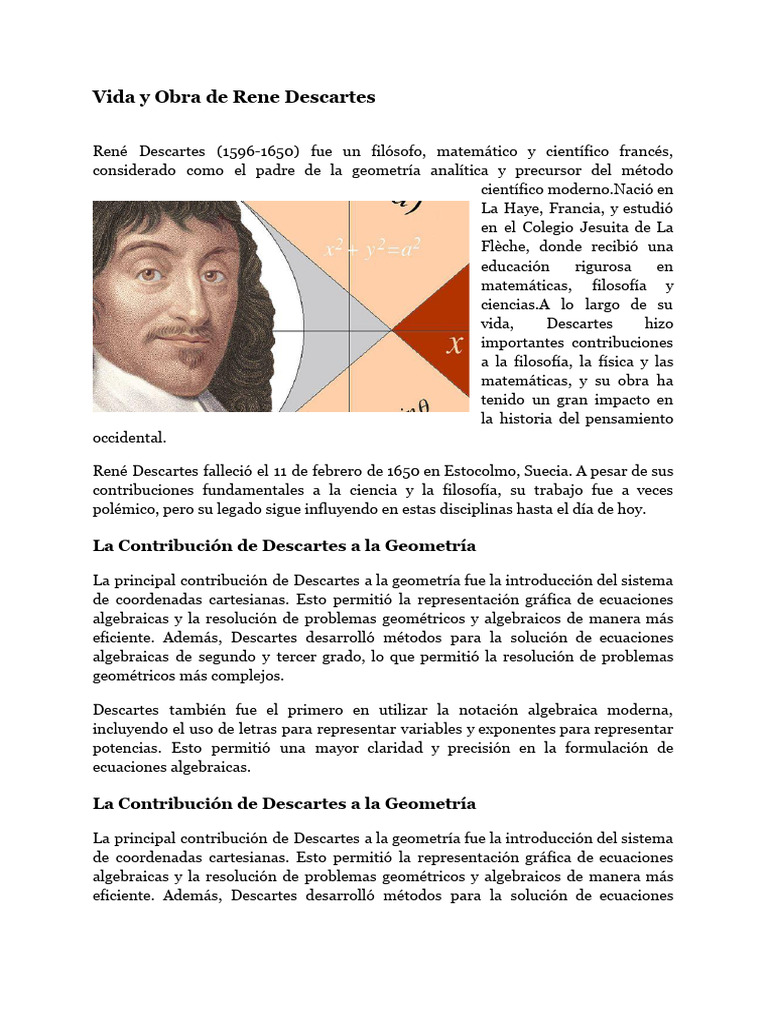 Biografía de Rene Descartes | PDF | Ecuaciones | René Descartes