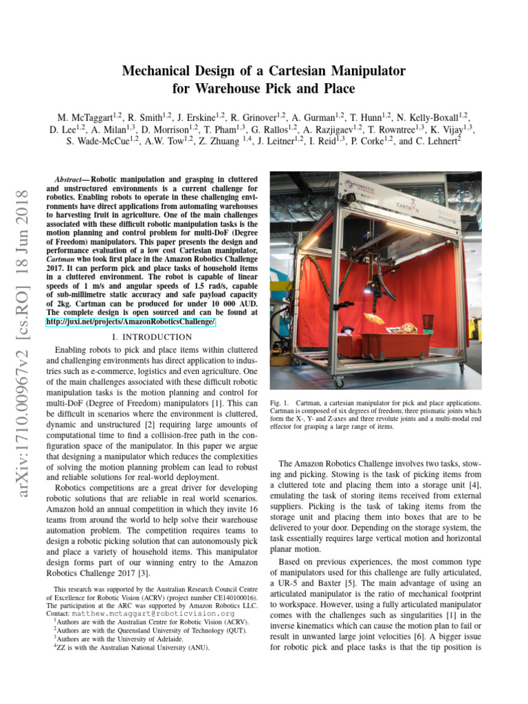 Mechanical Design of A Cartesian Manipulator | PDF | Robotics ...