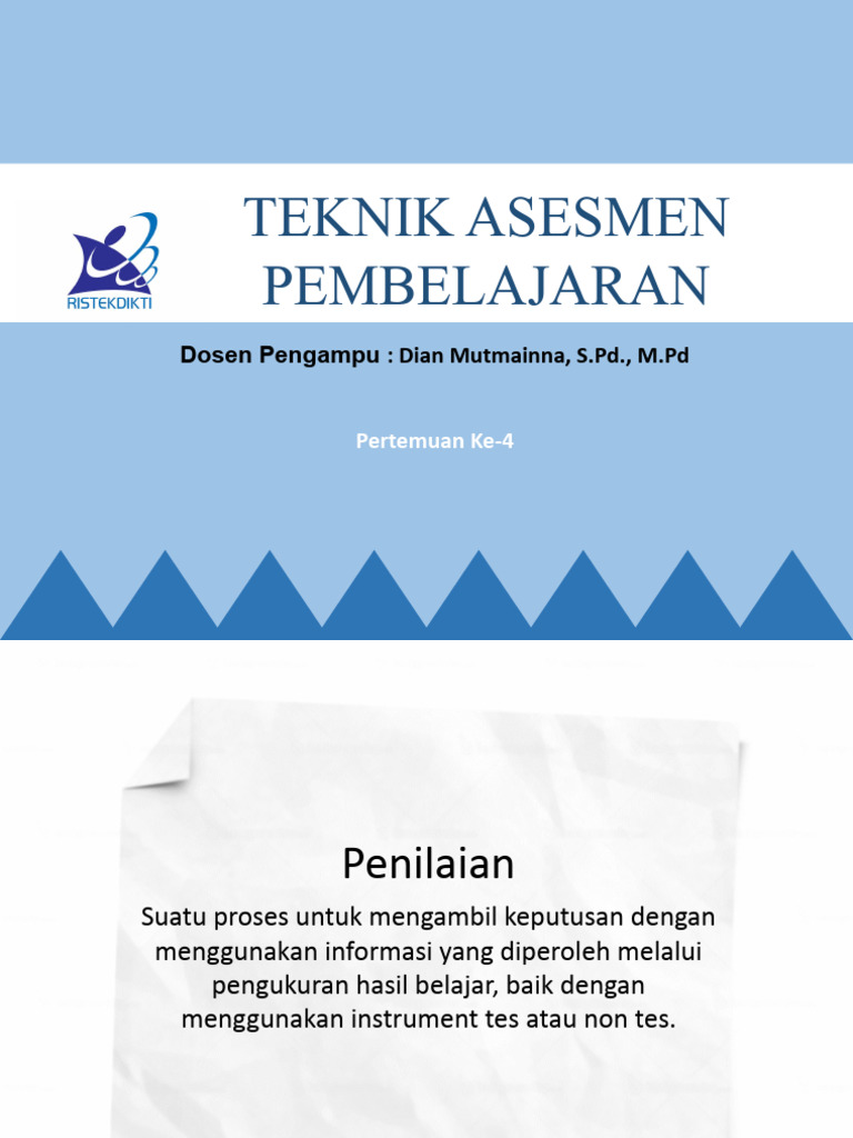 Pertemuan 4 Kelas 5F PAI - Teknik Asesmen Pembelajaran | PDF
