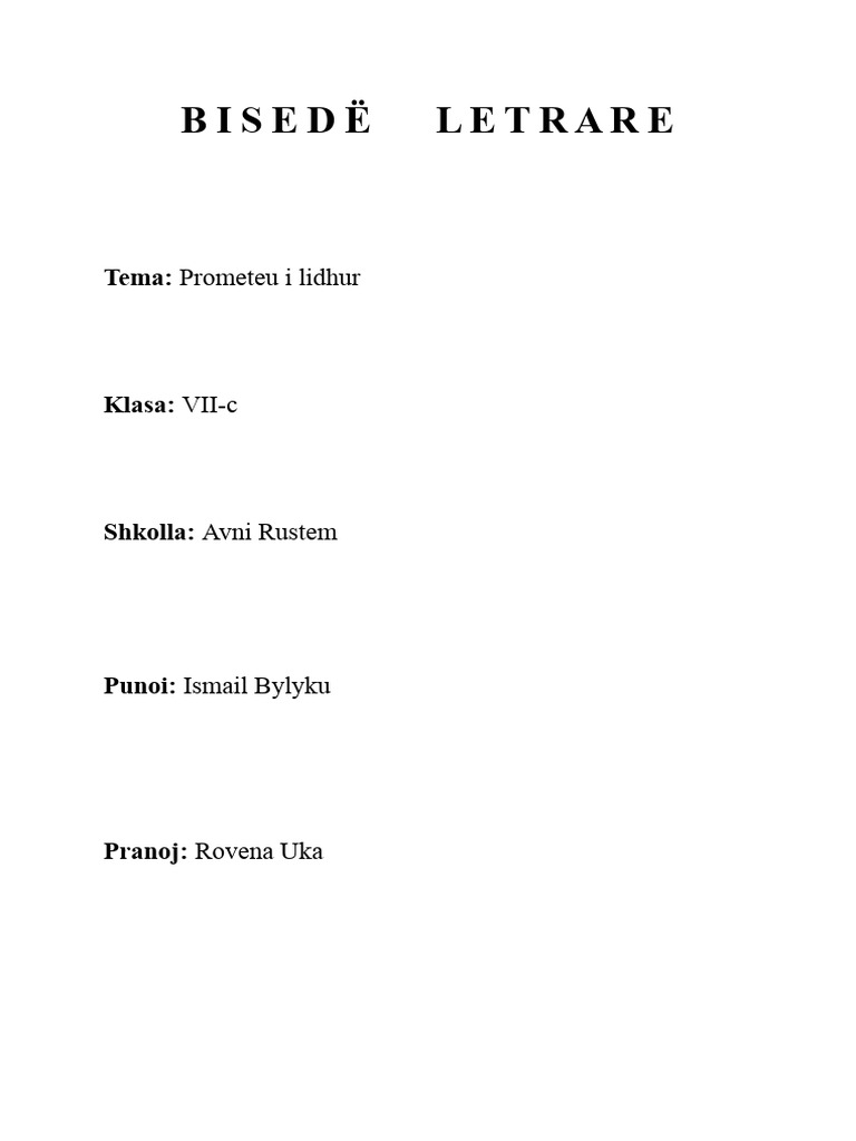 Bisedë Letrare: Tema: Prometeu I Lidhur | PDF