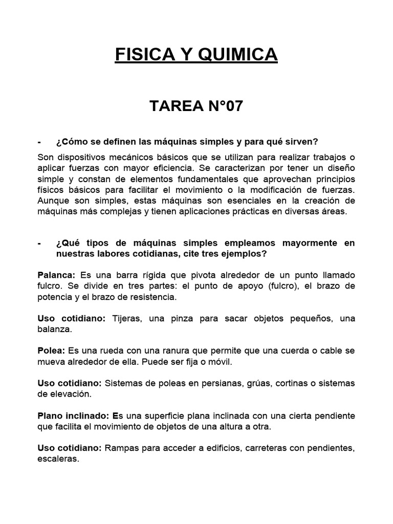 Fisica y Quimica, Tarea 07, Unidad 07 | PDF | Tecnología