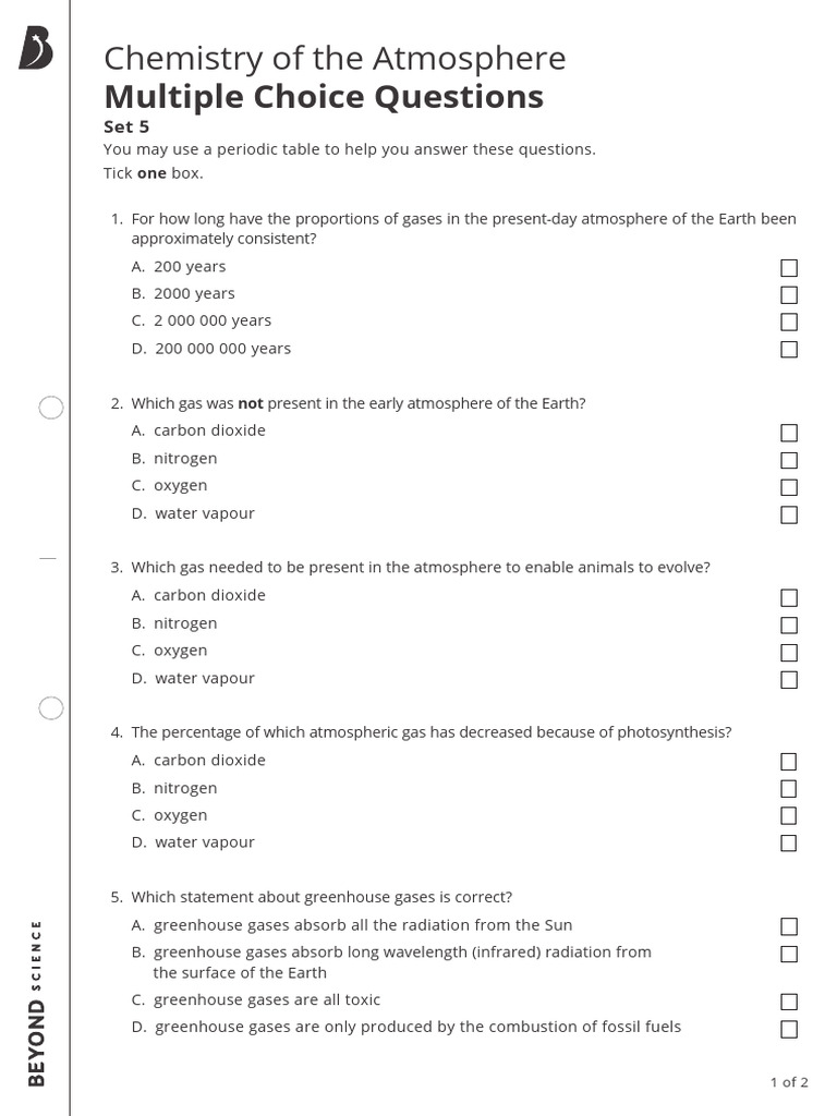Chemistry of The Atmosphere Multiple Choice Questions Set 5 | Download ...