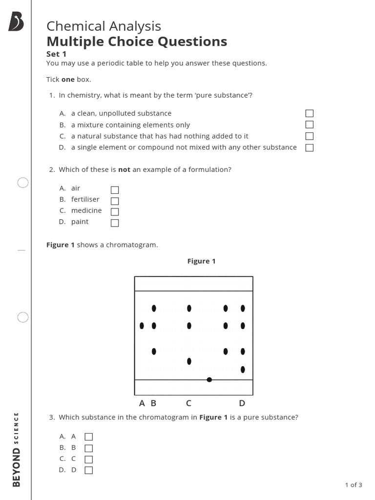 Chemical Analysis Multiple Choice Questions Set 1 | PDF | Chemical ...