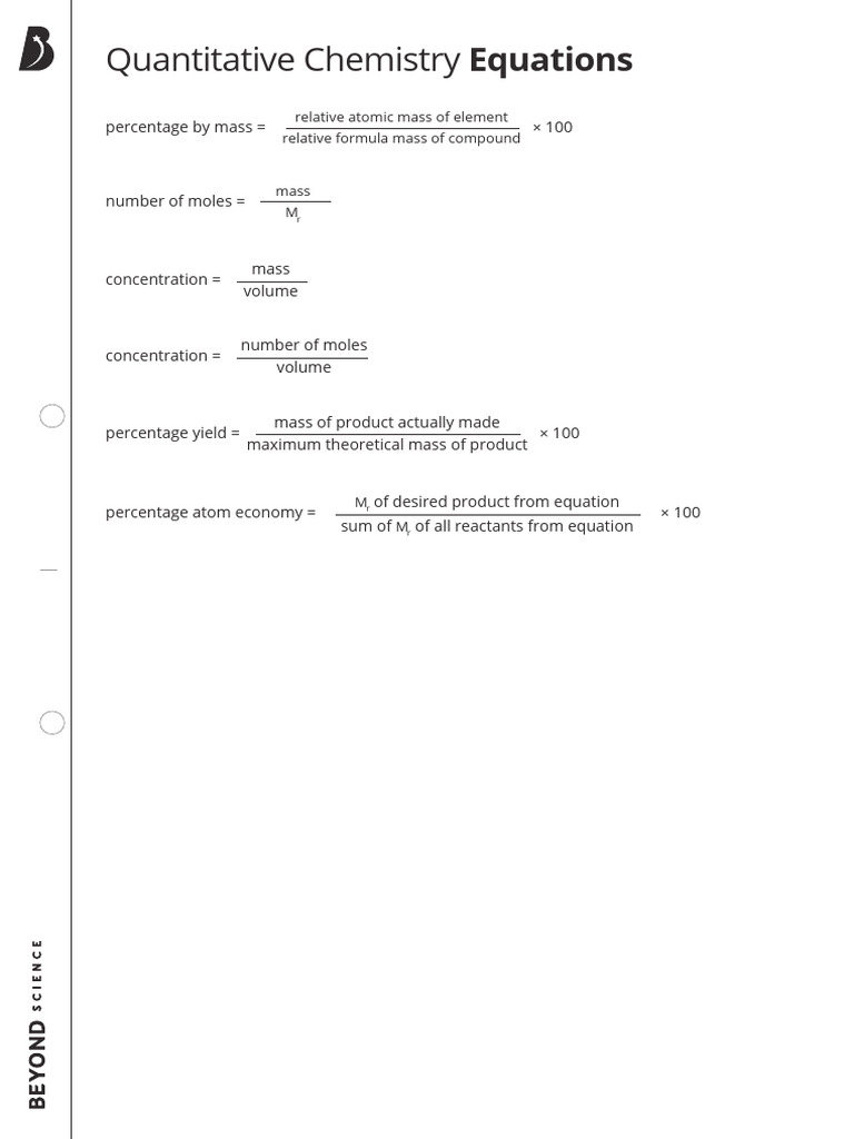 Quantitative Chemistry Equation Sheet | PDF