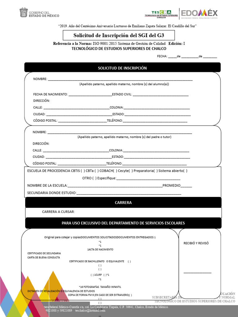 Solicitud - de - Inscripción - Sgi - G3 | PDF