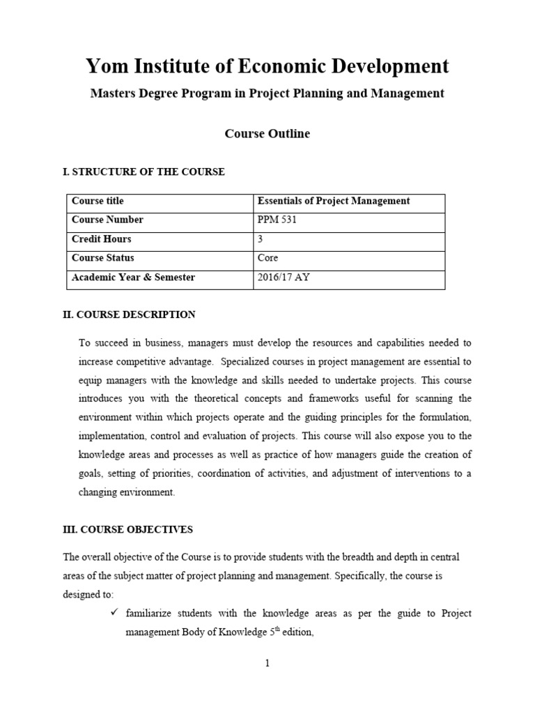 Essentials of Project Management Course Outline | PDF | Project ...