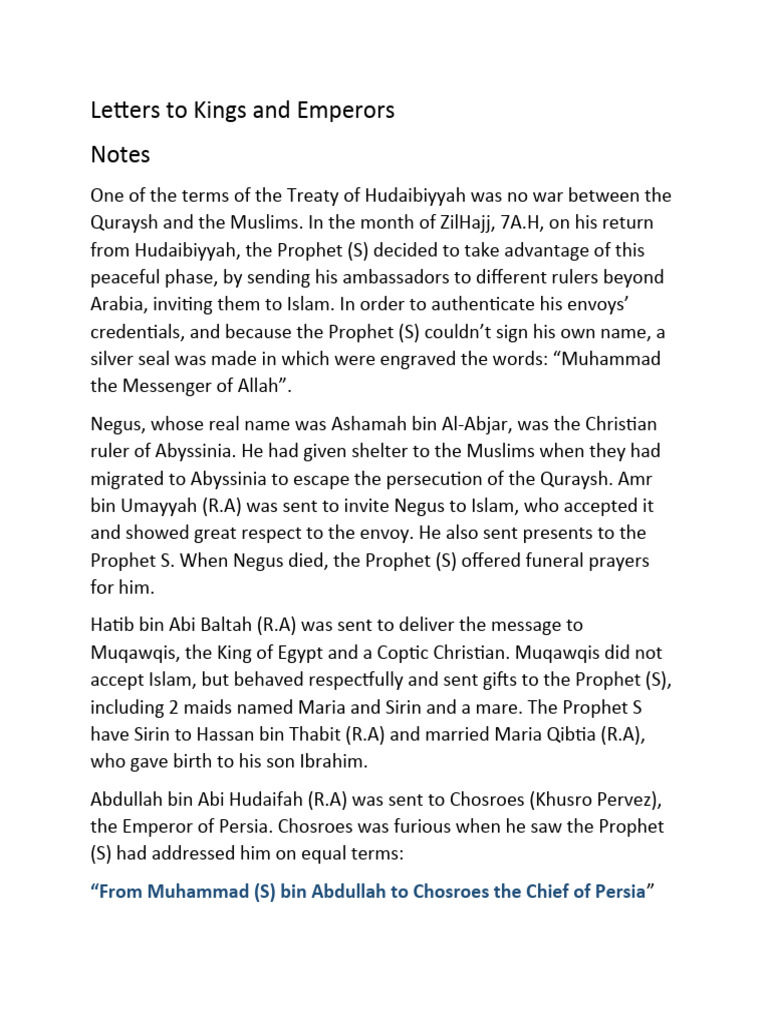Prophet Muhammad's Letters to Kings | PDF | Muhammad | Middle East