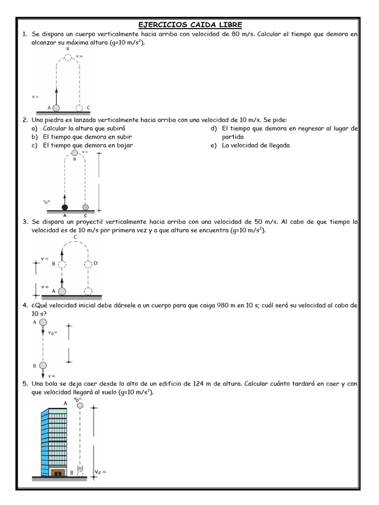 Ejercicios Caida Libre | PDF