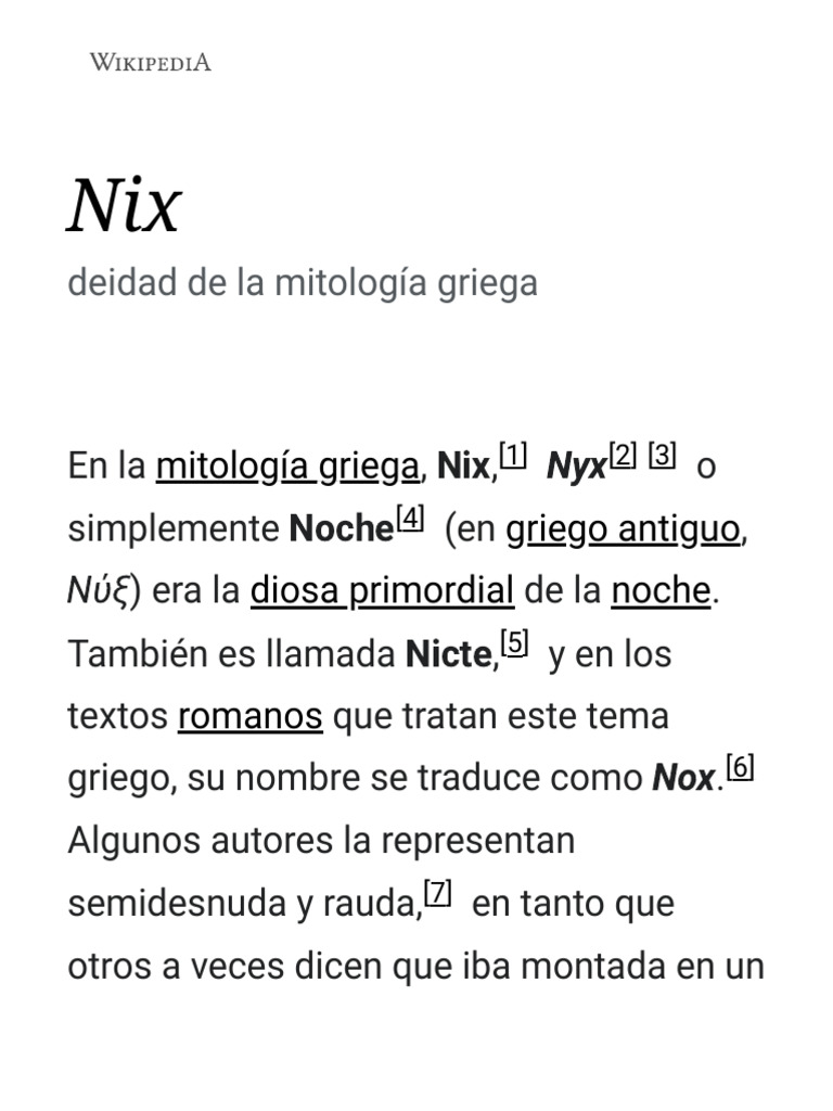 Nix - Wikipedia, La Enciclopedia Libre | PDF | Mitología griega ...
