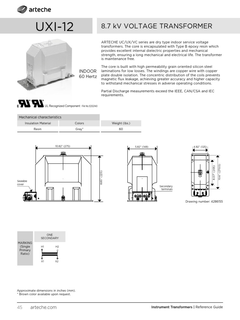 Arteche DS Uxi-12 en | PDF | Transformer | Physical Sciences