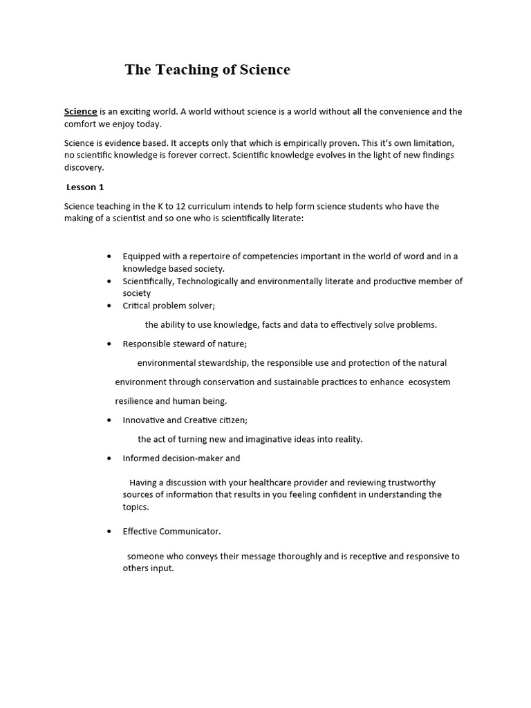 The Teaching of Science | PDF | Science | Learning