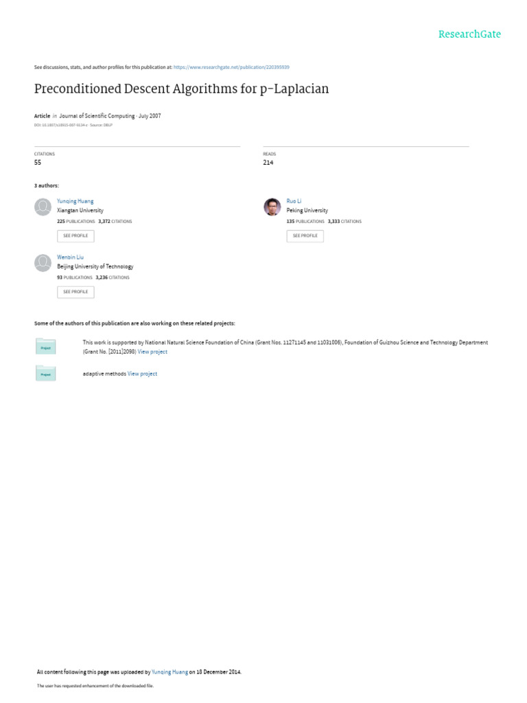 Preconditioned Descent Algorithms For P-Laplacian | PDF | Finite Element Method | Numerical Analysis
