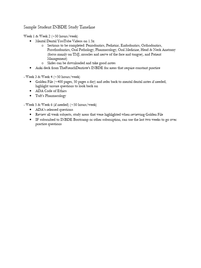 INBDE Sample Study Schedule | PDF | Career & Growth | Wellness